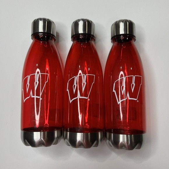 Kitchen | Nwt Wisconsin Badgers Plastic Water Bottles Set Of 3 Red 16 ...
